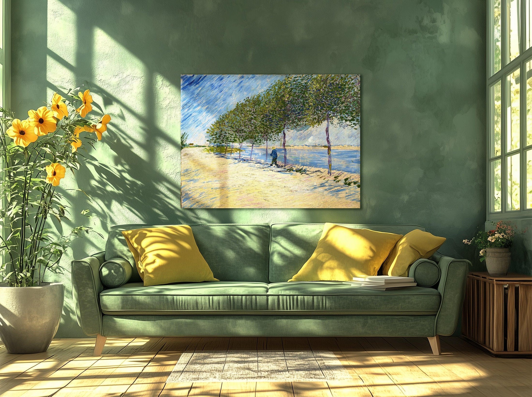"Paseo a lo Largo del Sena", Van Gogh, cuadro replicado al óleo.